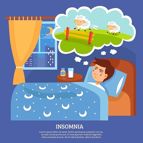 유토이미지 | Insomnia sleep disorder symptoms with sleepless night cure tips ...