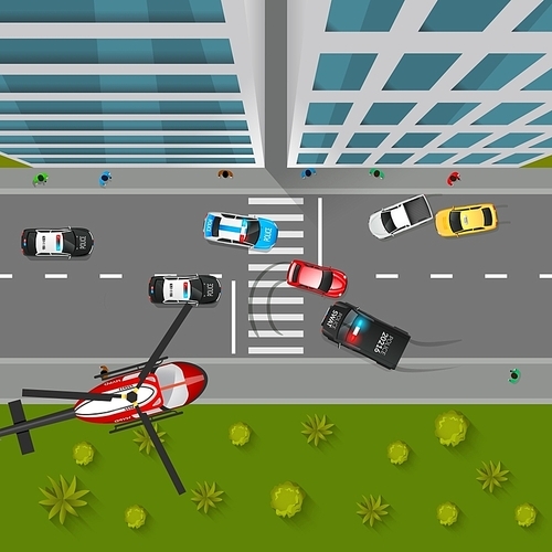 Police Chase Top View Background. Police Chase Vector Illustration ...