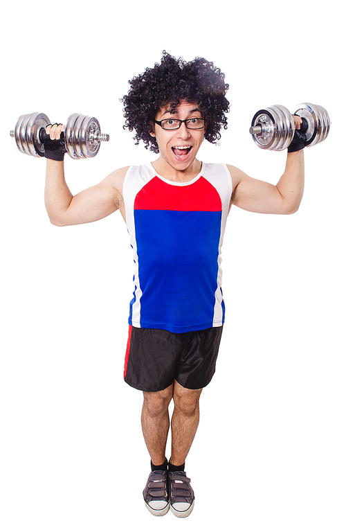유토이미지 | Funny man exercising with dumbbells