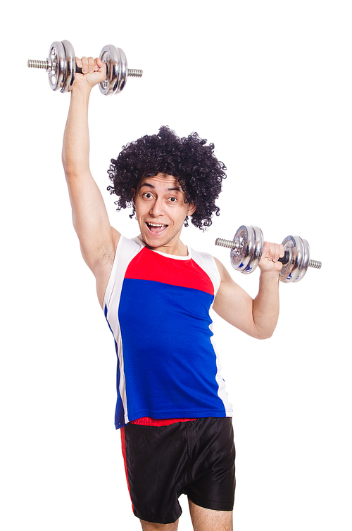 유토이미지 | Funny man exercising with dumbbells