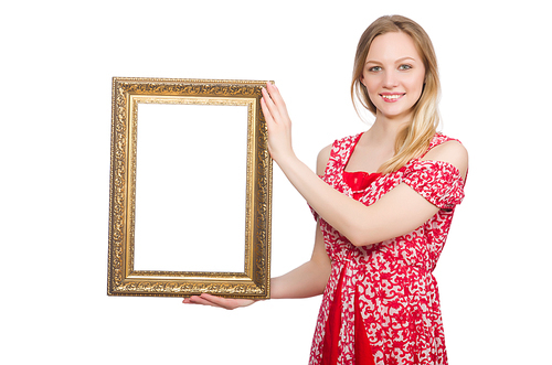 Woman holding picture frame isolated on white | 유토이미지 | 상세페이지 | 베이직샵 ...