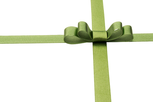 Festive green gift ribbon and bow isolated on white | 유토이미지 | 상세페이지 ...