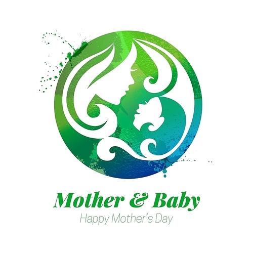 Vector watercolor effect illustration of mother silhouette with her ...