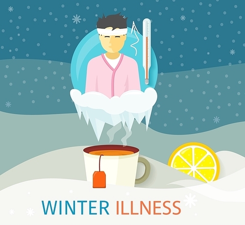 유토이미지 | Winter illness season people design. Cold and sick, virus and ...