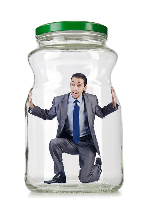 Young businessman in glass jar | 유토이미지 | 상세페이지 | 베이직샵 | 사진 | 20355675
