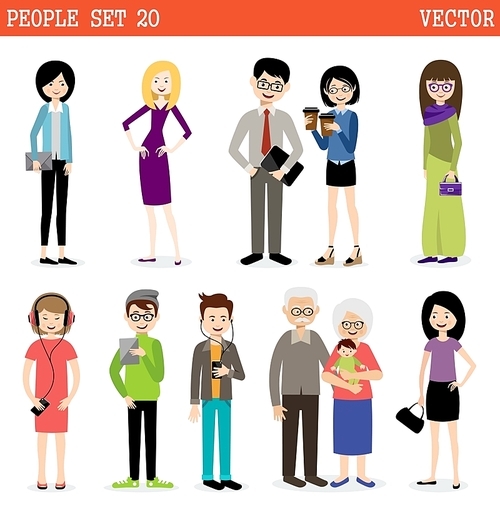 Set of modern people, men and women. Street style. Vector | 유토이미지 | 상세 ...