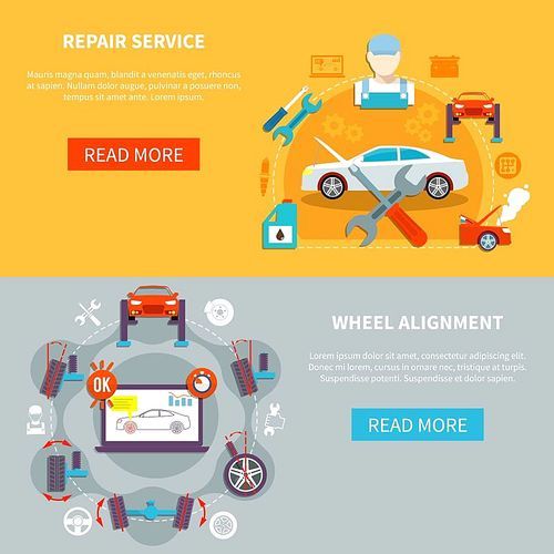 유토이미지 | Auto service horizontal banners with repair service and wheel ...