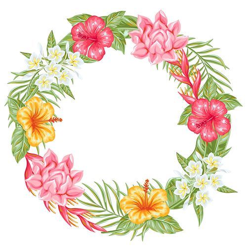 Frame with tropical flowers and leaves. Decorative exotic foliage ...