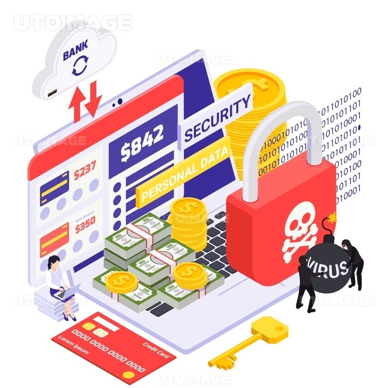 Personal data protection isometric composition with credit card ...