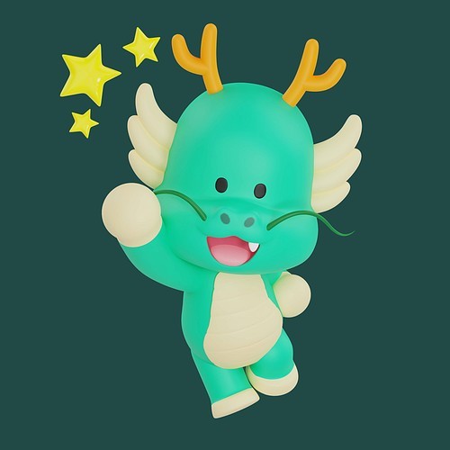 유토이미지 | 용_점프라며 파이팅하는 3d 그래픽 이모티콘