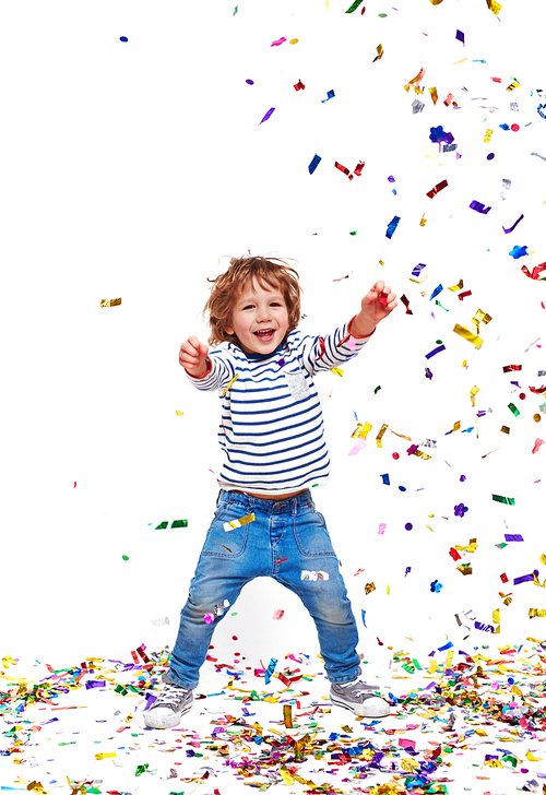 Little boy playing with confetti in isolation | 유토이미지 | 상세페이지 | 베이직샵 ...