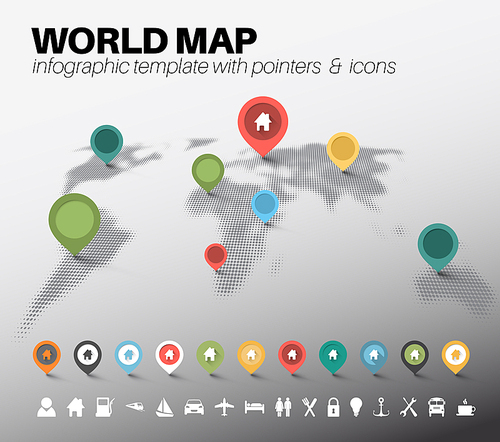 유토이미지 | Light World map made by halftone effect with pointers marks and ...