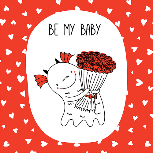 Hand drawn vector illustration of a cute funny cartoon alien monster ...