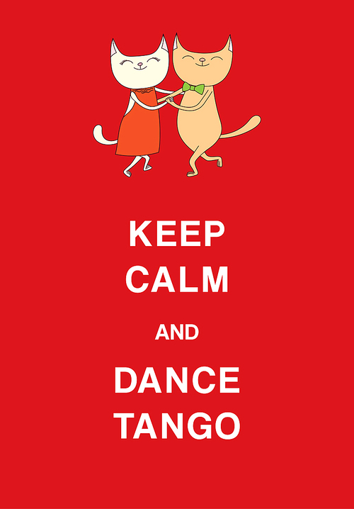 Hand drawn vector illustration of cute and funny cats dancing argentine ...