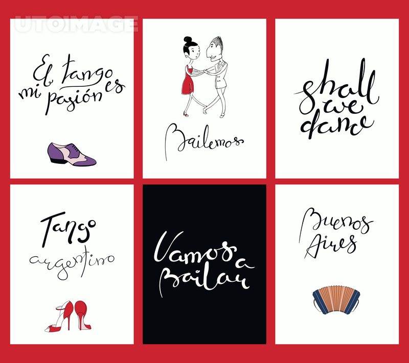 Set of tango cards templates with hand written lettering quotes, design ...