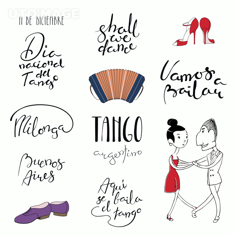 Set of hand written tango quotes, design elements, tr. from Spanish ...
