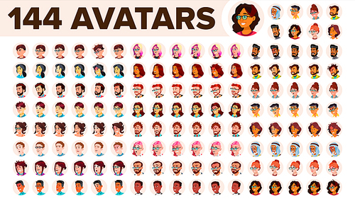 People Avatar Set Vector. Man, Woman. Circle Pictogram. Expressive ...