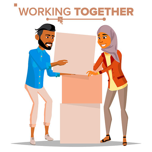 유토이미지 | Working Together Concept Vector. Businessman And Business Woman. Teamwork. Successful ...