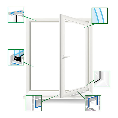 유토이미지 | plastic window vector. window structure. open plastic glass ...