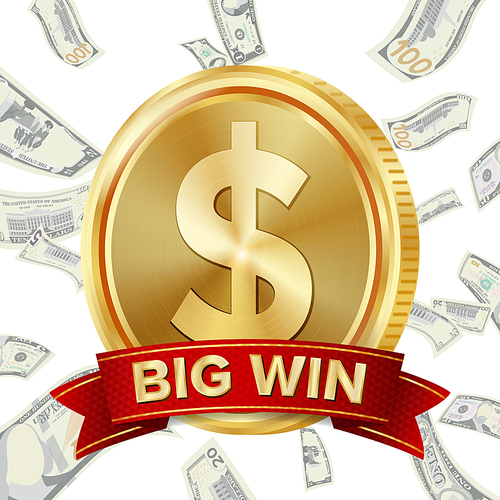 유토이미지 | Big Winner Poster Vector. You Win. Dollar Golden Coin With Red ...
