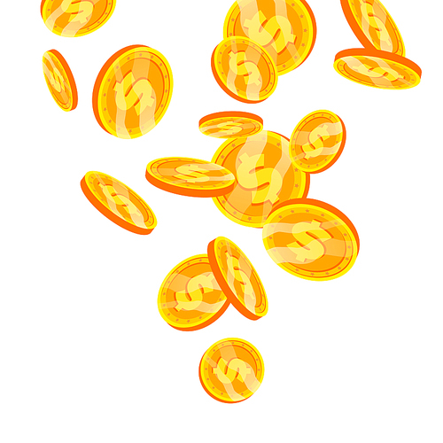 Dollar Coins Falling Down Vector. Flat, Cartoon Gold Coin Illustration ...