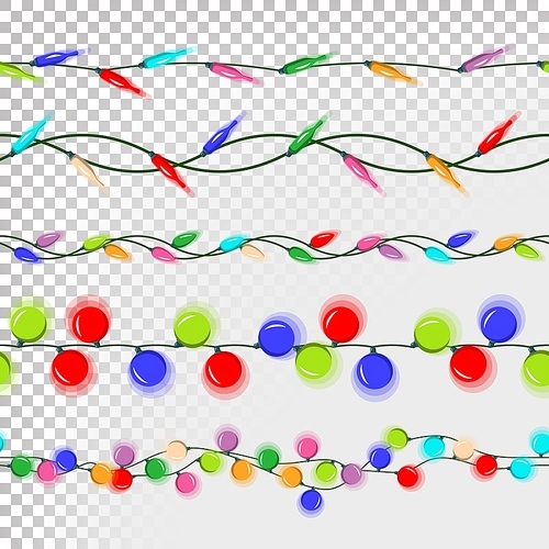 Christmas Lights Colored Garlands Vector. Flat Light Bulbs Collection ...
