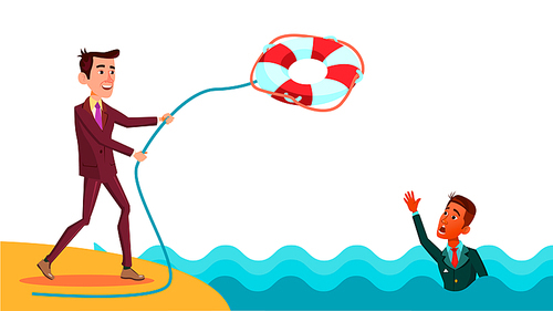 유토이미지 | Help A Colleague. Businessman Throws Lifebuoy To Indian ...