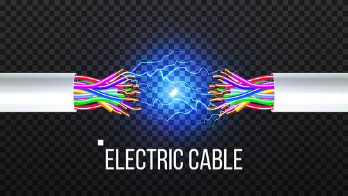 Break Electric Cable Vector. Electric Arc Power. Electricity Energy. 3D ...