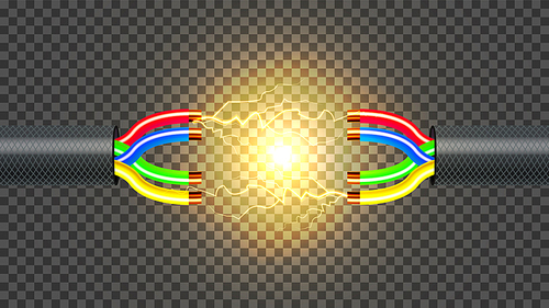 Break Electric Cable Vector. Electric Arc Power. Electricity Energy. 3D ...