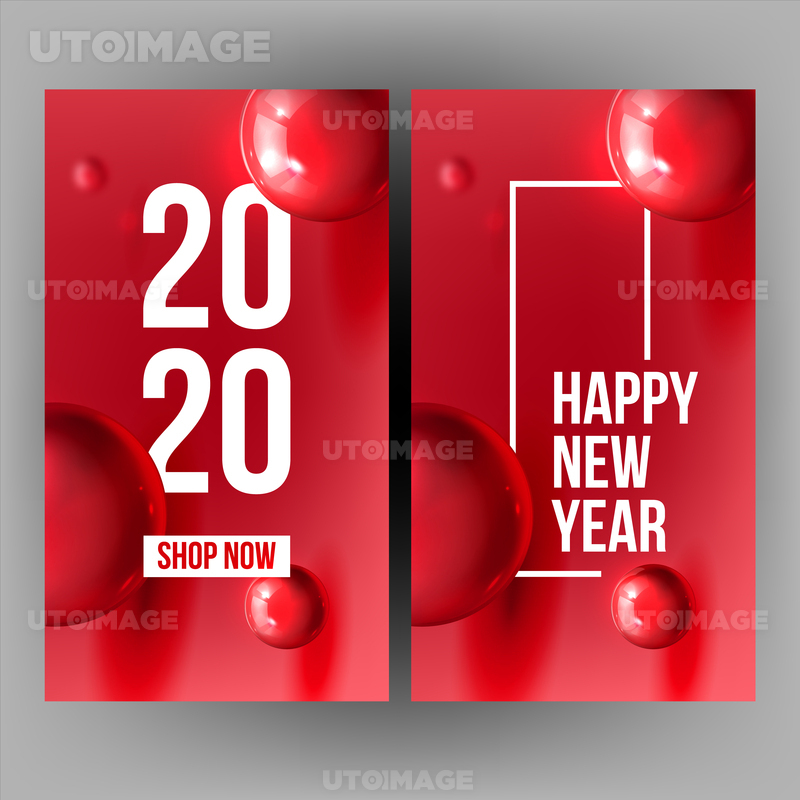 Beautiful Invitation Card Celebrating 2020 Vector. Realistic Bright Red ...