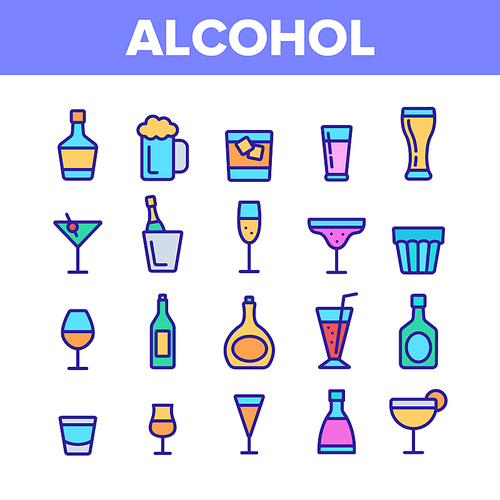 Collection Alcohol Elements Vector Icons Set Thin Line. Alcohol ...