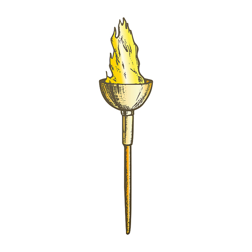 Torch Light Decorative Flame Stick Color Vector. Ancient Flaming Torch ...
