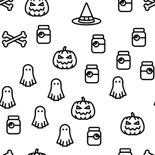 유토이미지 | Halloween Seamless Pattern Vector Thin Line Contour Illustrations