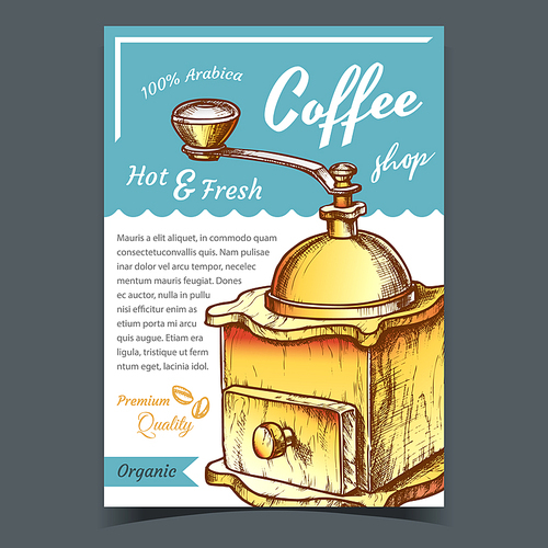 Ancient Wooden Manual Coffee Grinder Poster Vector. Retro Tool For ...