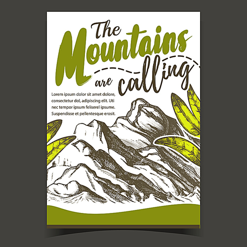 Mountains Calling Hiking Advertising Poster Vector. High Altitude ...