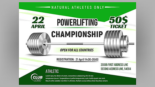 Powerlifting Championship Advertise Poster Vector. Barbell ...