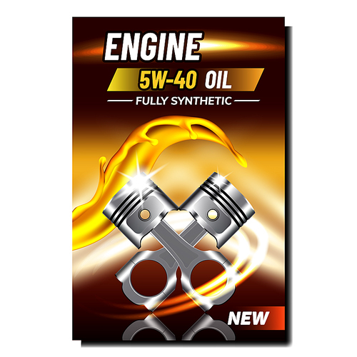 Car Engine Repair Service Advertise Poster Vector. Engine Metallic ...