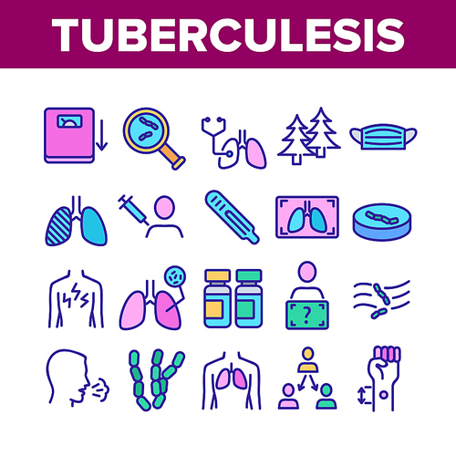 Tuberculosis Disease Collection Icons Set Vector. Healthy Lungs And ...