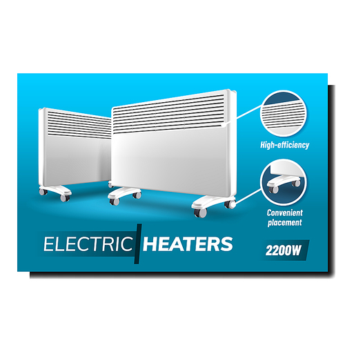 Electric Heaters Bright Promotional Poster Vector. Domestic Heaters ...