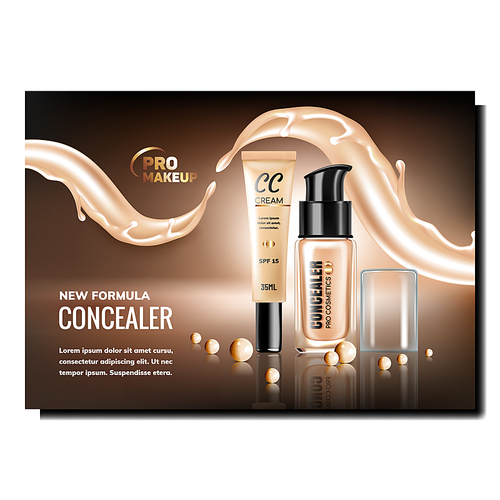 Concealer Makeup Cream Promotional Banner Vector. Concealer Blank Tube ...