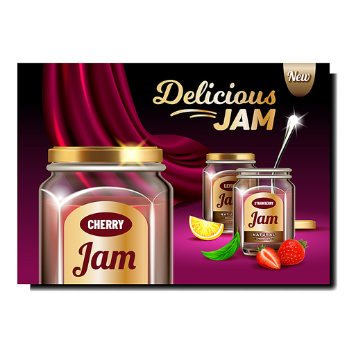 Delicious Jam Creative Promotional Banner Vector. Spoon In Blank Label ...
