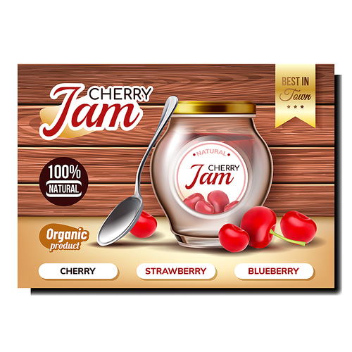 Cherry Jam Creative Promotional Poster Vector. Organic Natural ...