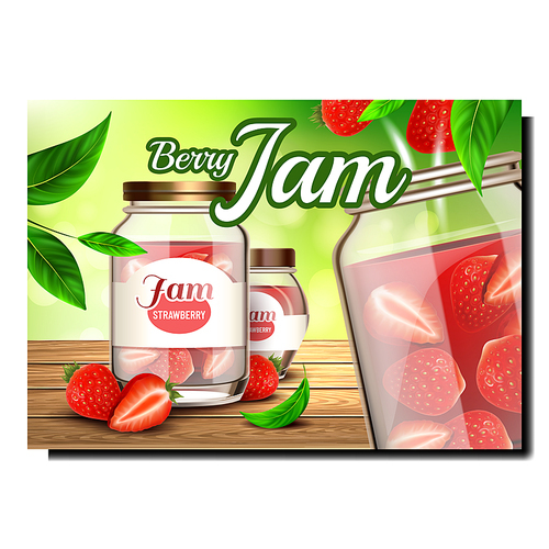 Berry Jam Food Creative Promotional Banner Vector. Blank Glass Jam Jar ...