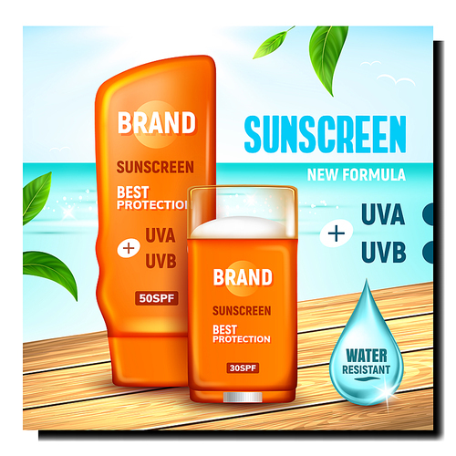 Sunscreen Protection Cream Promotion Banner Vector. Sunscreen Lotion ...