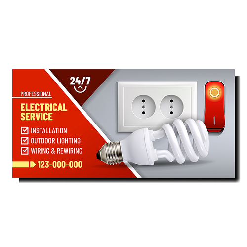 Electrical Repair Service Promotion Poster Vector. Professional Service ...