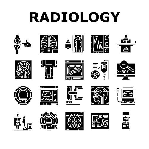 Radiology Equipment Collection Icons Set Vector. Mri And Ultrasound, Ct ...