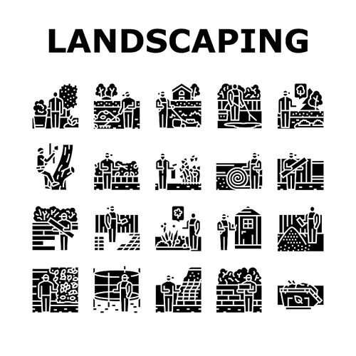 유토이미지 | garden landscape lawn landscaping icons set vector. grass ...