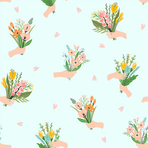 유토이미지 | Vector illustration bouquets of flowers in hands. Design ...