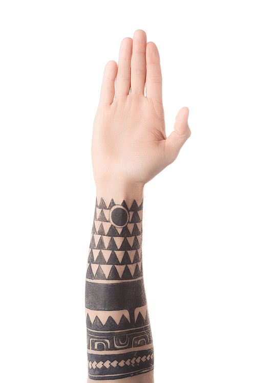 partial view of tattooed man hand isolated on white | 유토이미지 | 상세페이지 ...
