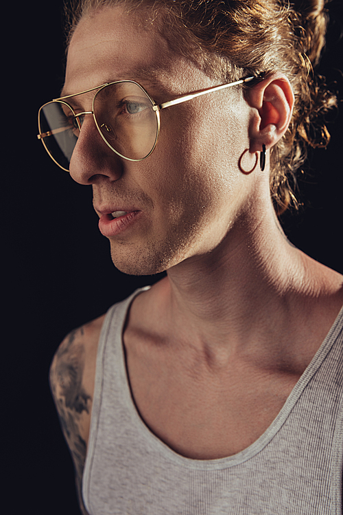 stylish man in trendy glasses, isolated on black | 유토이미지 | 상세페이지 | 베이직샵 ...